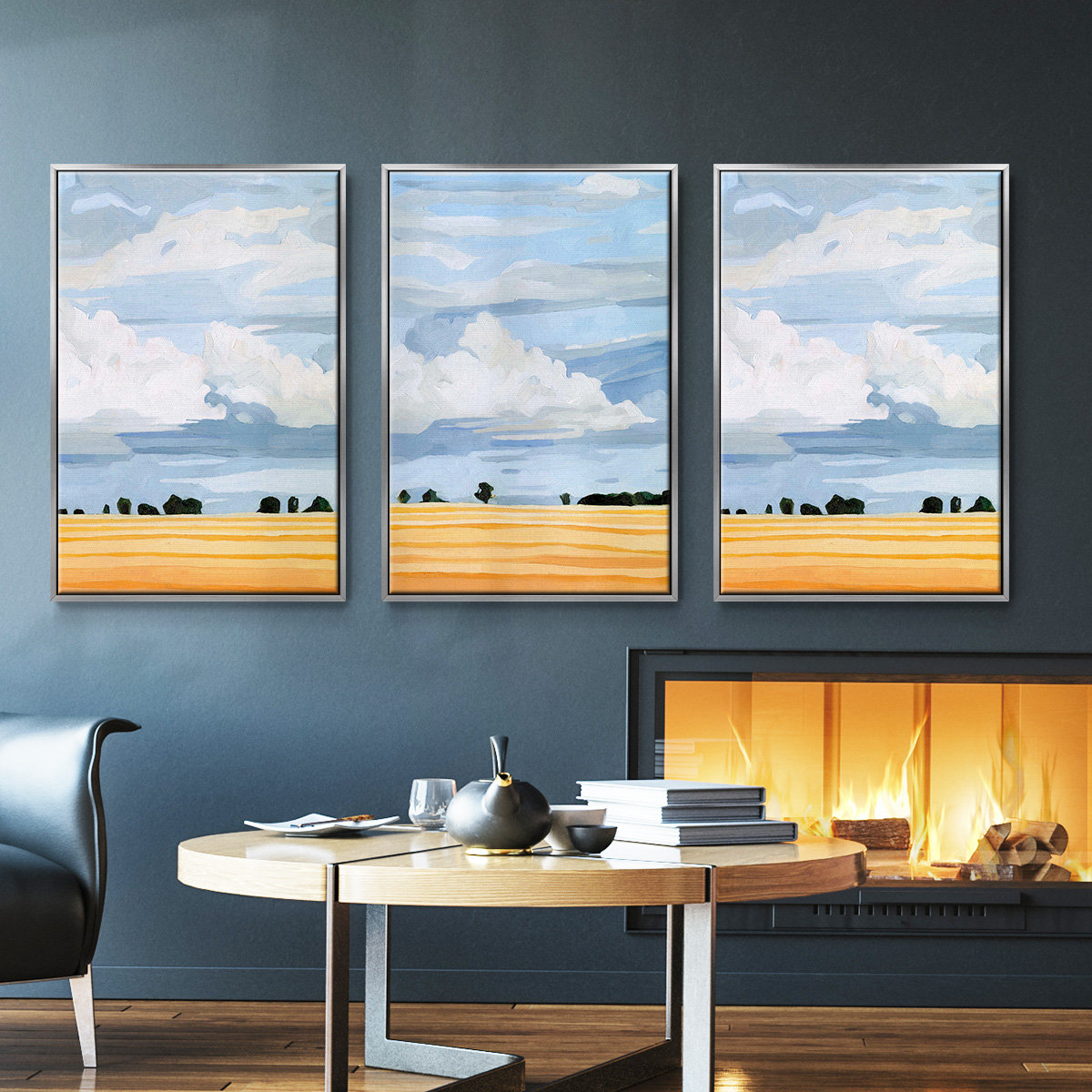 Wexford Home Pale Cloudscape II Framed On Canvas 3 Pieces Set | Wayfair